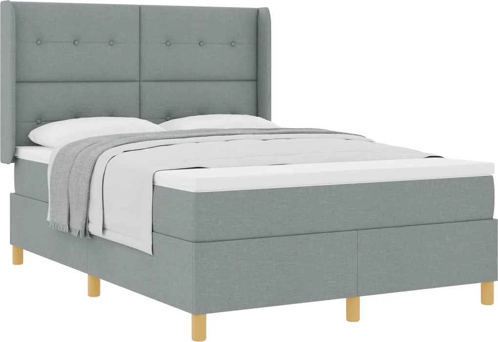 Postel s boxspringem s čelo Světle šedá 140 x 200 cm textil 3341833