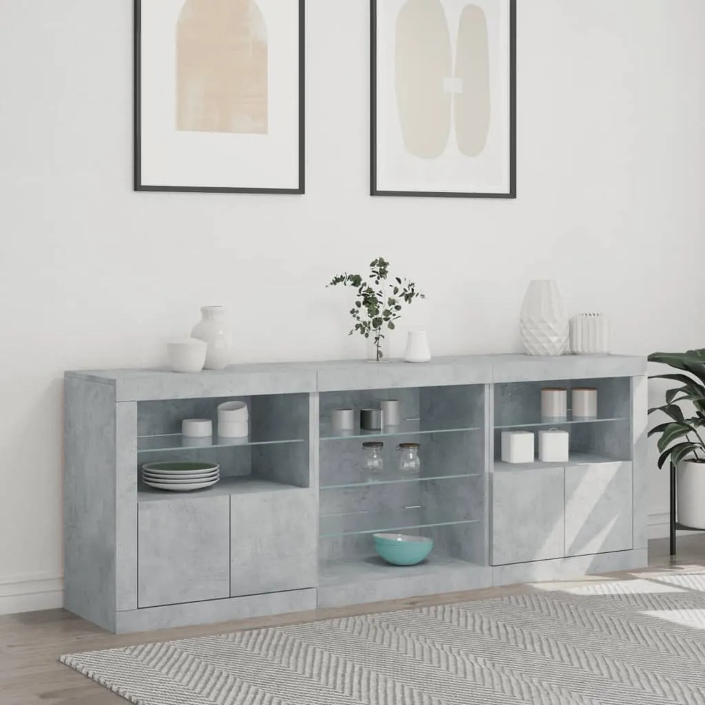 Příborník s LED osvětlením betonově šedý 181,5 x 37 x 67 cm 3209040