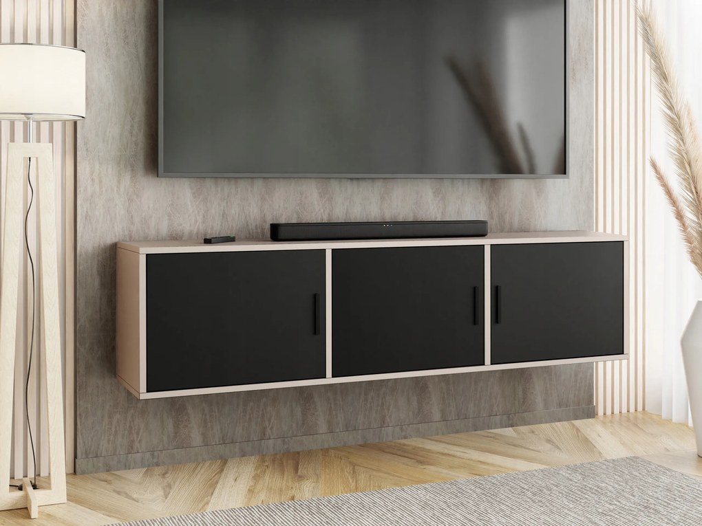 TV skříňka ROJO 3 kašmír + černý uzavřená TV skříňka s policí
