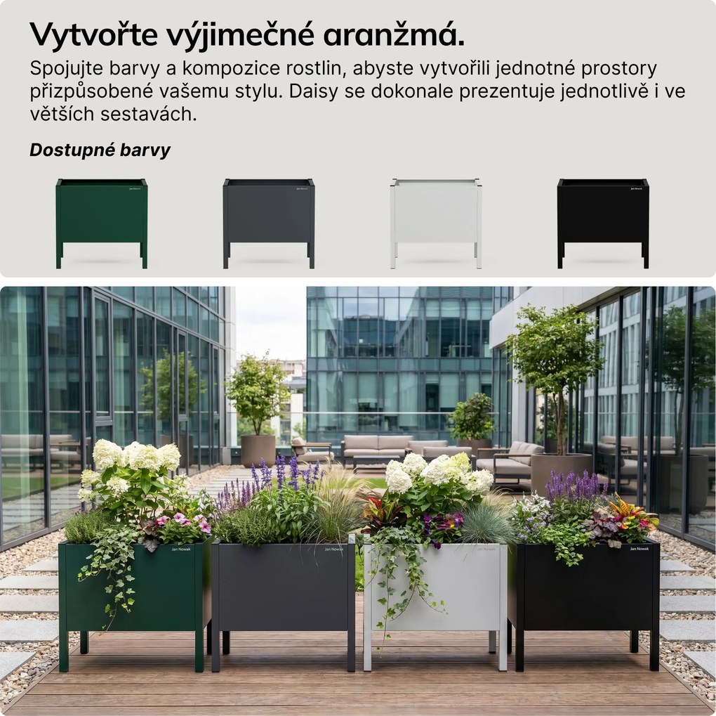 Velký šedý kovový obal na květináč: DAISY 500 x 400 x 300 mm
