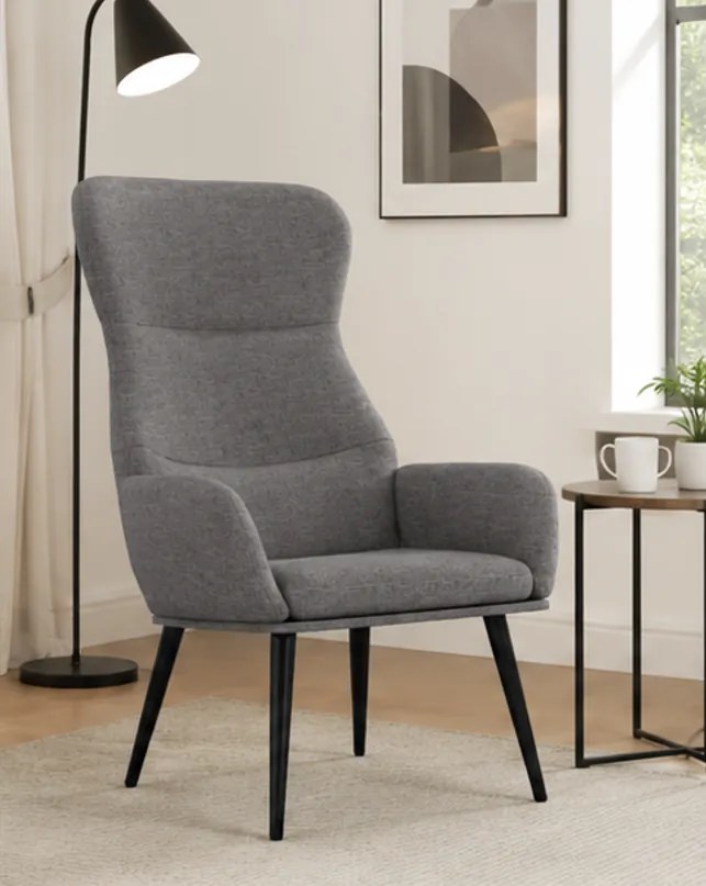 relaxační křeslo, odpočinkové, dřevo/kov/textil, 96x68x79 cm, nohy černé/světle šedá, Dekorino KR20260055