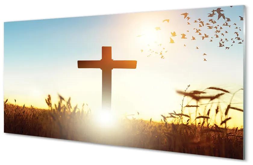 akrylový obraz Kříž pole Slunce 140x70 cm