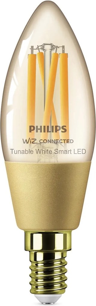Philips Smart LED žárovka Filament E14 C35, 4,9W, 370lm, 2000-5000K, jantarová