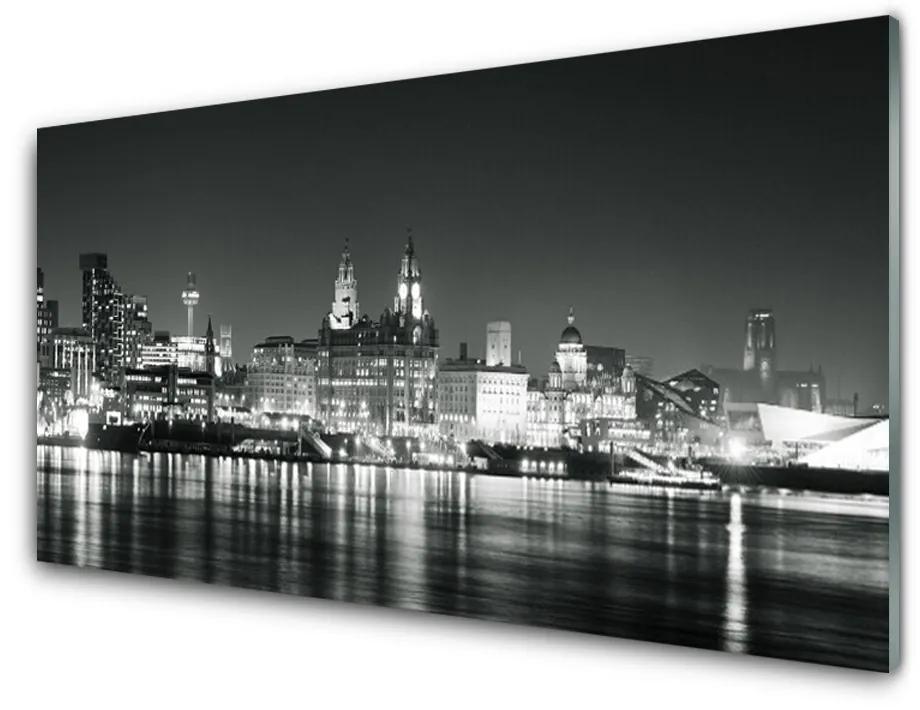 akrylový obraz Město Voda Domy 100x50 cm