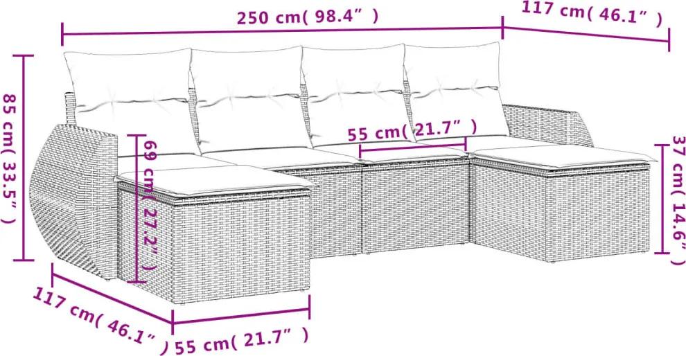 vidaXL 6dílná zahradní sedací souprava s poduškami polyratan [3254053] Barva: béžová a šedá