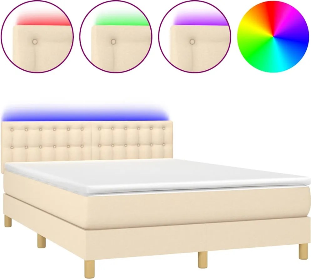 Box spring postel s matrací a LED krémová 140x200 cm textil 3134042
