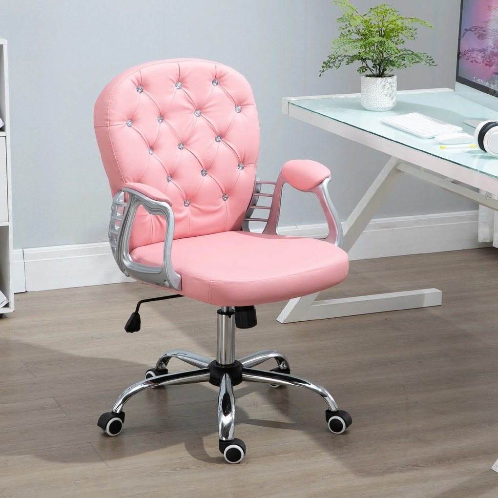 Kancelářská židle Vinsetto Manažerská židle s ergonomickým čalouněným opěrákem, růžová, PU, 59,5 x 60,5 95-105 cm