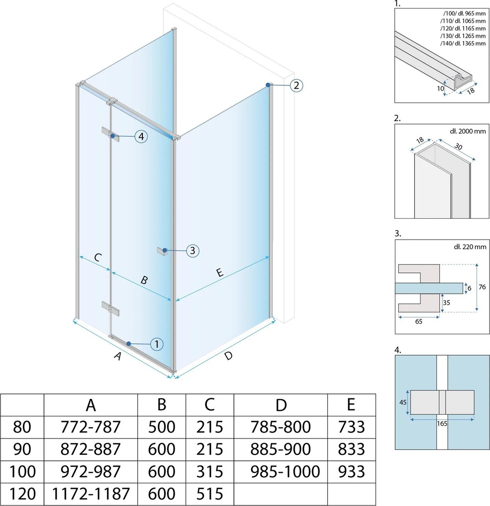 Rea Atlas, sprchový kout 100 (dveře) x 100 (stěna), pravá strana, 6mm čiré sklo, zlatý profil, KPL-K4975