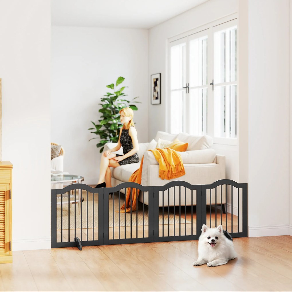 PawHut Bariérový plot pro psy Volně stojící ochranný plot s patkami, skládací plot pro psy, 4 panely, 208 x 29,5 x 61 cm, černý
