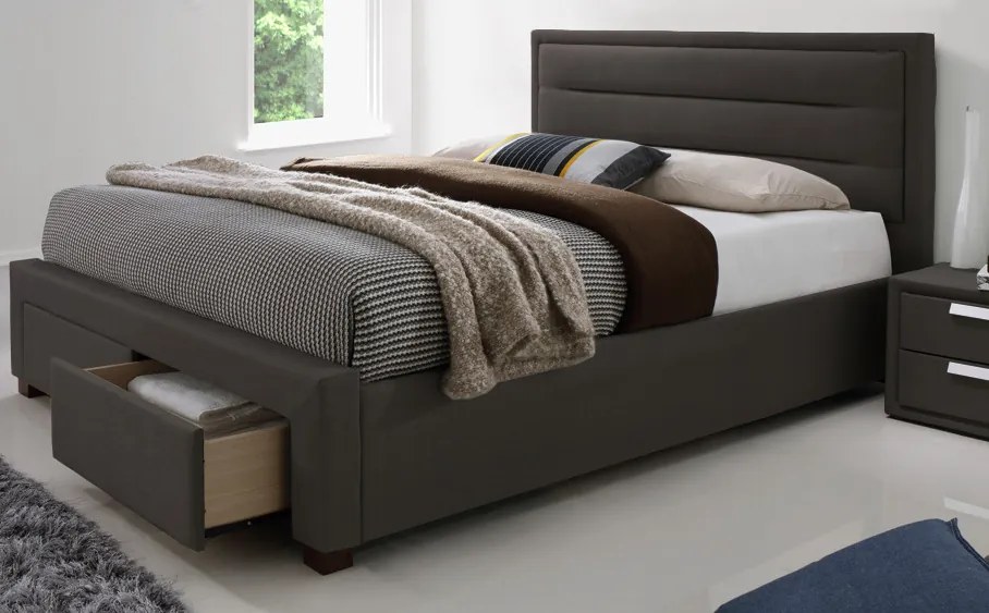 Manželská postel 180x200 cm v tmavě šedé barvě s roštem a úložným prostorem KN727