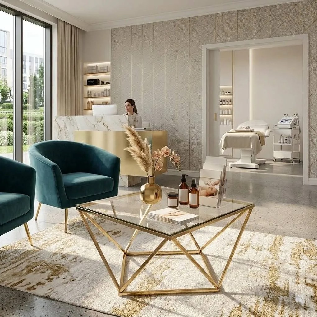 Tutumi Tutumi, skleněný konferenční stolek Glamour 80x80x45 CS-14G, zlatá, KRZ-06585