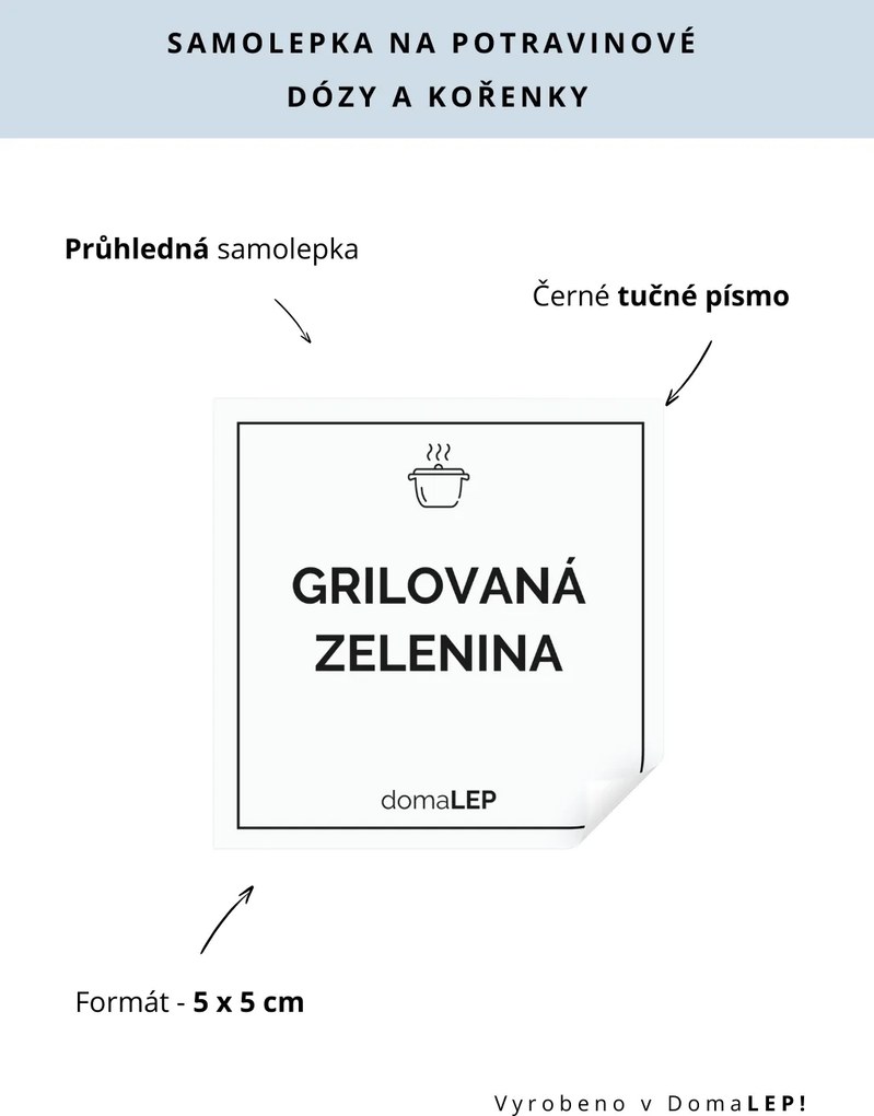 Samolepka na kořenky GRILOVANÁ ZELENINA průhledná 5 × 5 cm tučné písmo
