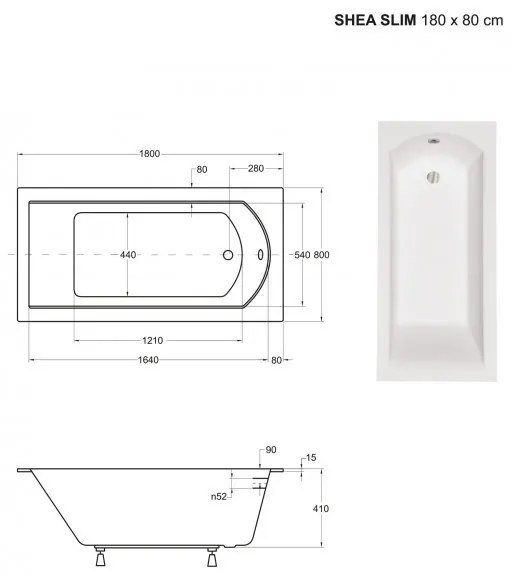 BESCO Obdélníková vana SHEA Nožičky k vaně - S nožičkami, Rozměr vany - 180 × 80 cm VANSHEA180+OLVPINOZSTELWD