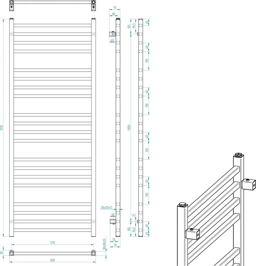 Sapho METRO koupelnový radiátor 600 x 1510 mm černá mat IR420TB