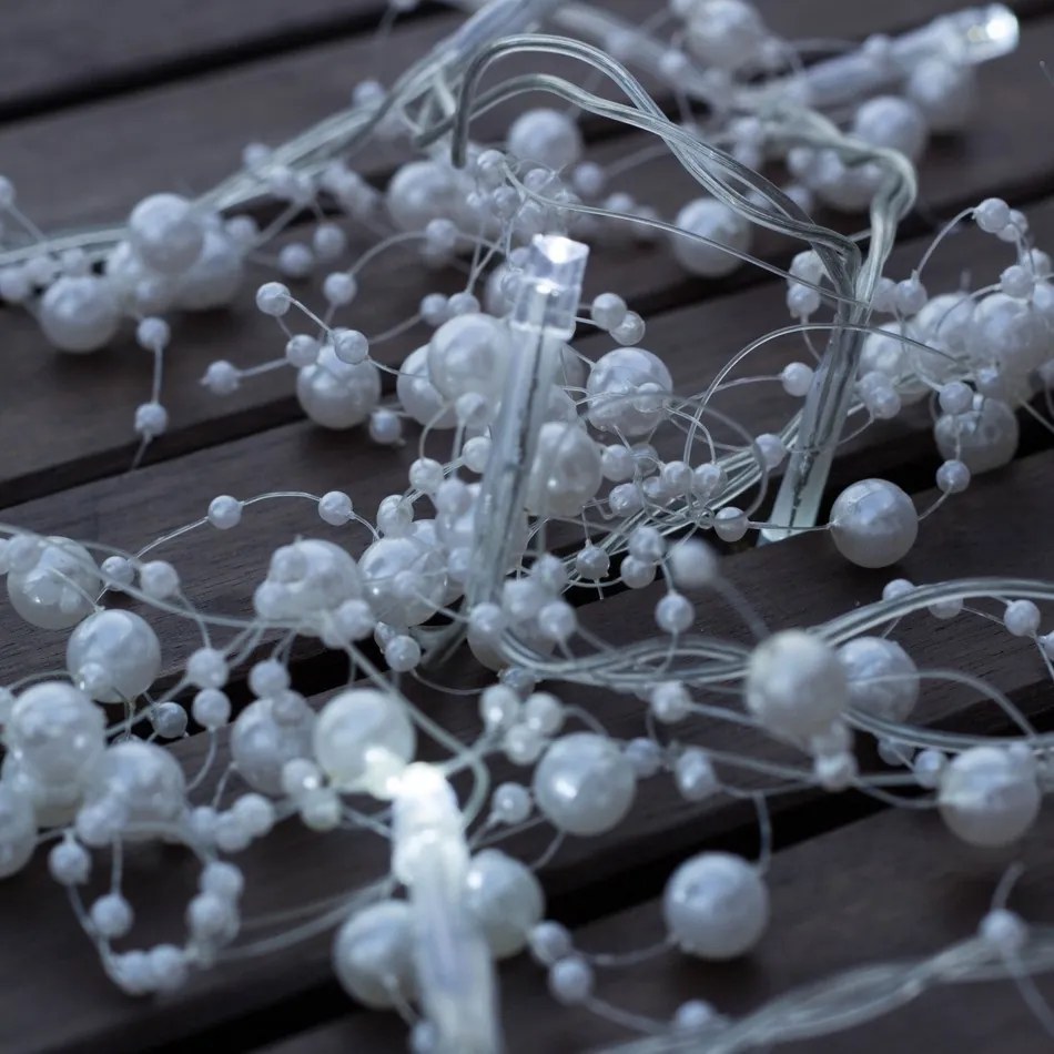 LED světelný řetěz na baterie, bílé perly, ledově bílá, 10 diod, 1,3 m