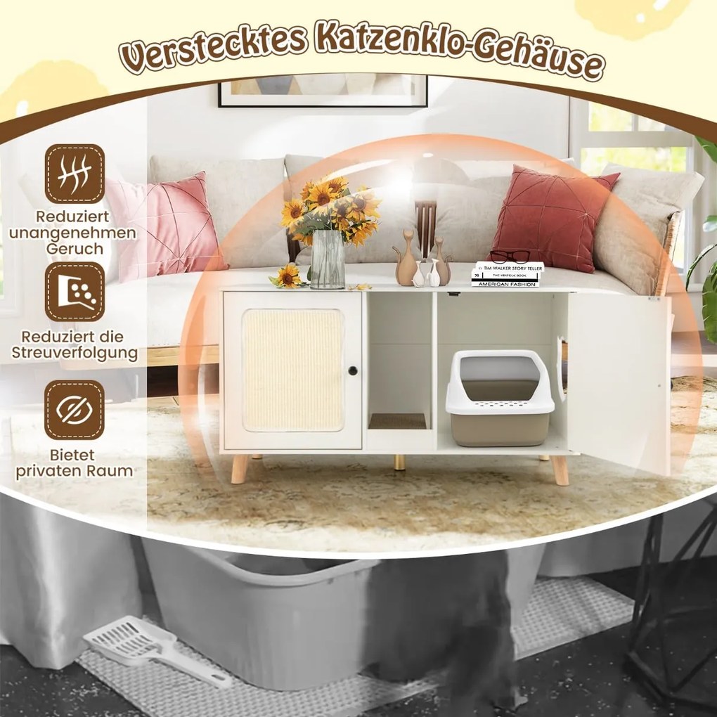 Costway Kočičí skříňka na kočičí záchod kočičí záchodová s 2 dvířky kočičí