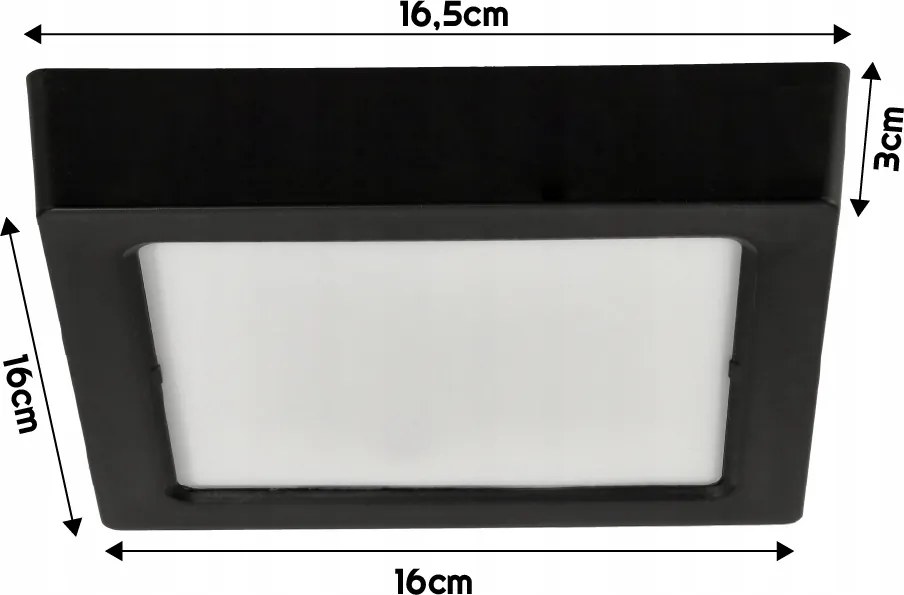 LED přisazený stropní panel – čtverec, 12 W, 1200 lm, černý
