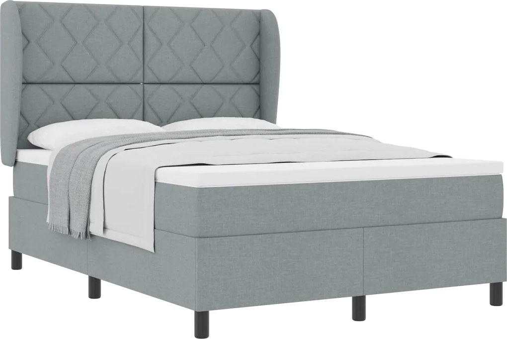 Postel s boxspringem s čelo Světle šedá 160 x 200 cm textil 3340634