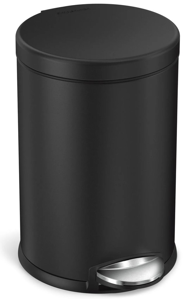 Pedálový odpadkový koš Simplehuman – 4,5 l, kulatý, matná černá ocel