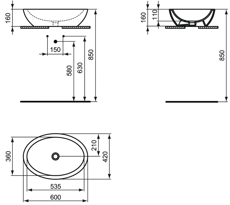 Ideal Standard Strada - Umyvadlo na desku oválné 60 x 42 cm, Bílá, K078401