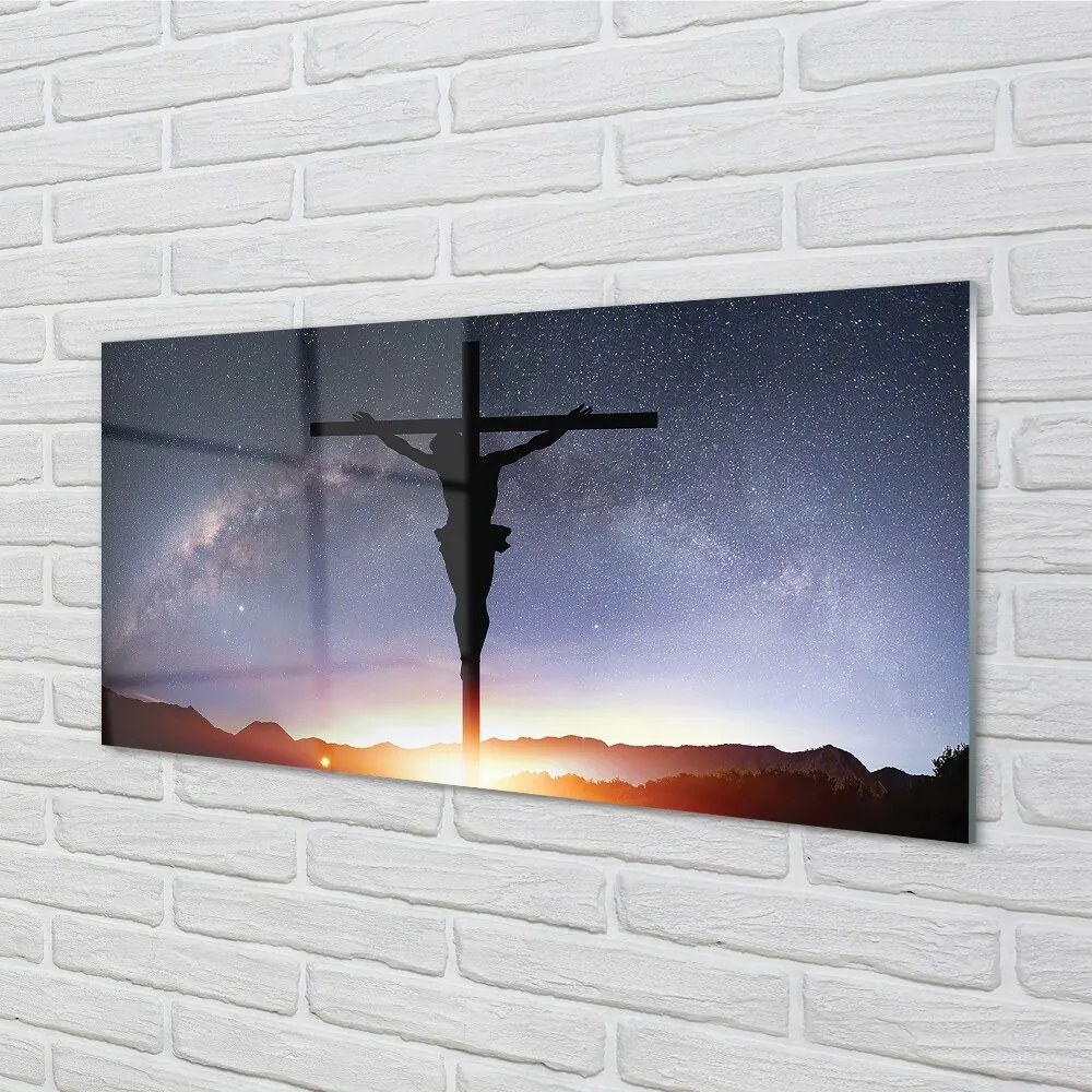 Obraz na skle Ježíš ukřižován nebe 100x50 cm