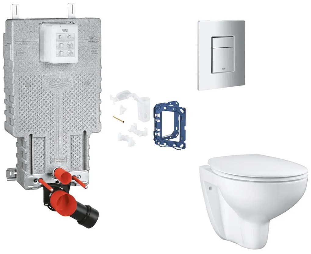 Grohe Uniset - Set předstěnové instalace, klozetu, sedátka SoftClose, tlačítka Skate Cosmopolitan a sady pro vhazování tablet, matný chrom SANI15BB2114