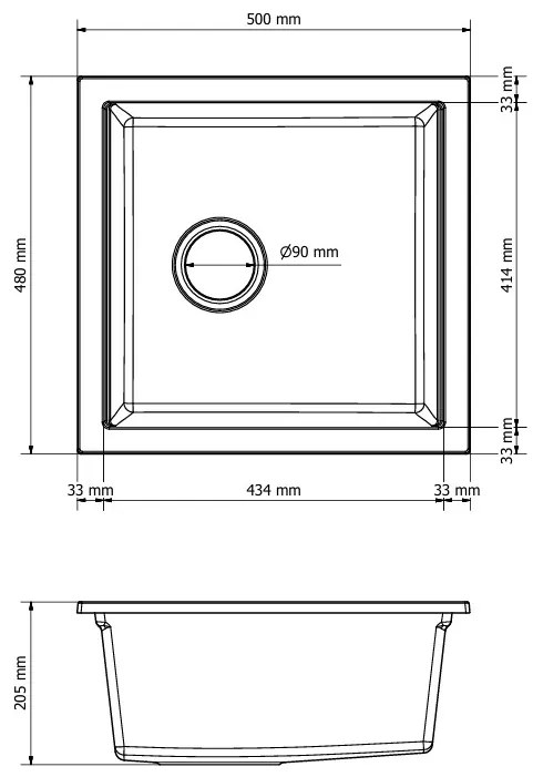 Gamma Decor 4850, 1-komorový granitový dřez 480x500x215 mm, černá, GMA-ZLE000156