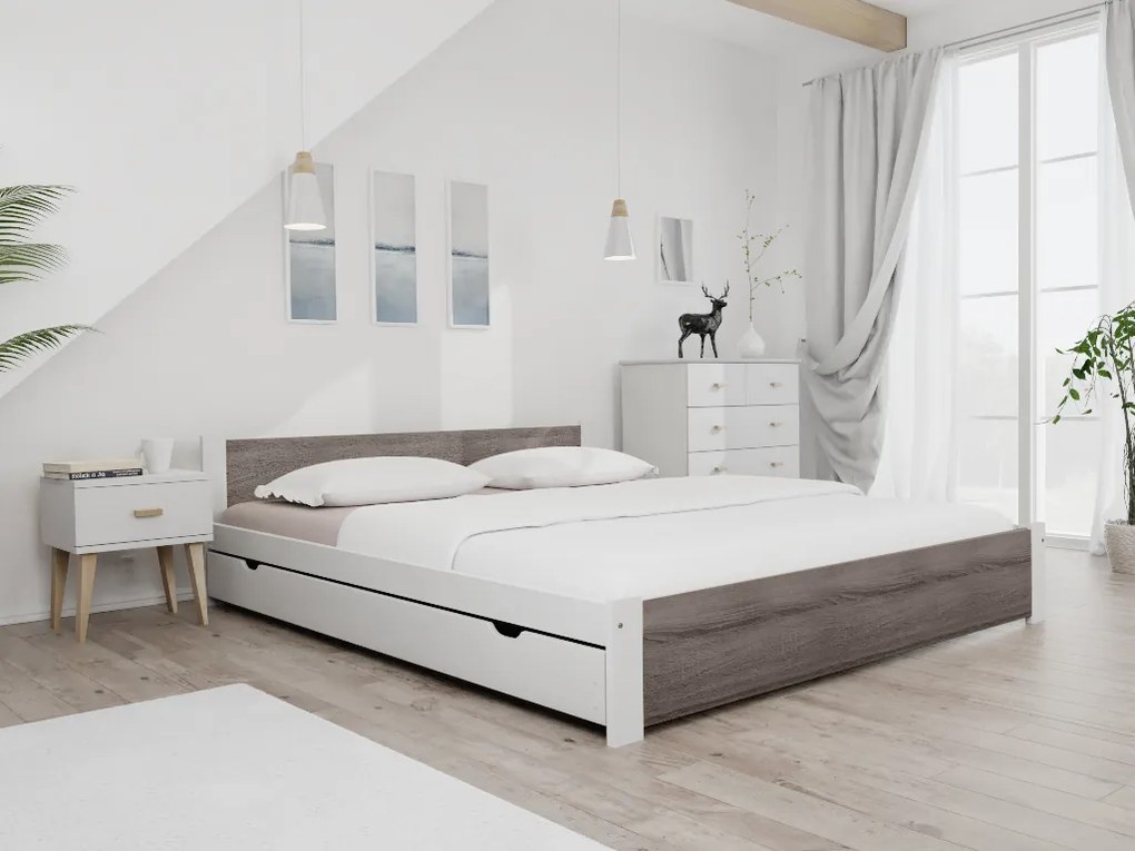 Postel IKAROS 160 x 200 cm, bílá/dub lanýž Matrace: Matrace Deluxe 10 cm, Rošt: Bez roštu