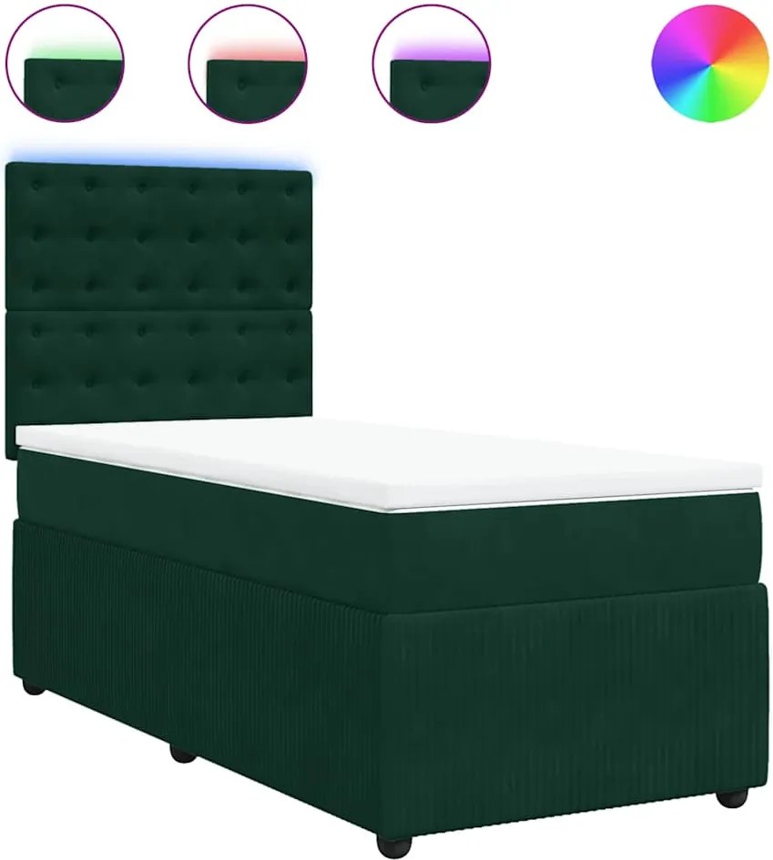 Box spring postel s matrací tmavě zelená 90x200 cm samet 3294553
