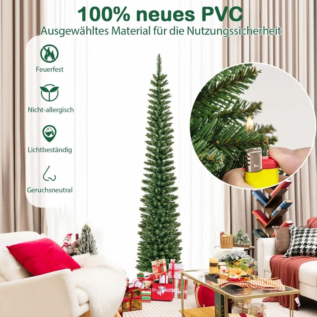 Costway Umělý vánoční stromek s LED světly Tenký vánoční stromek s osvětlením