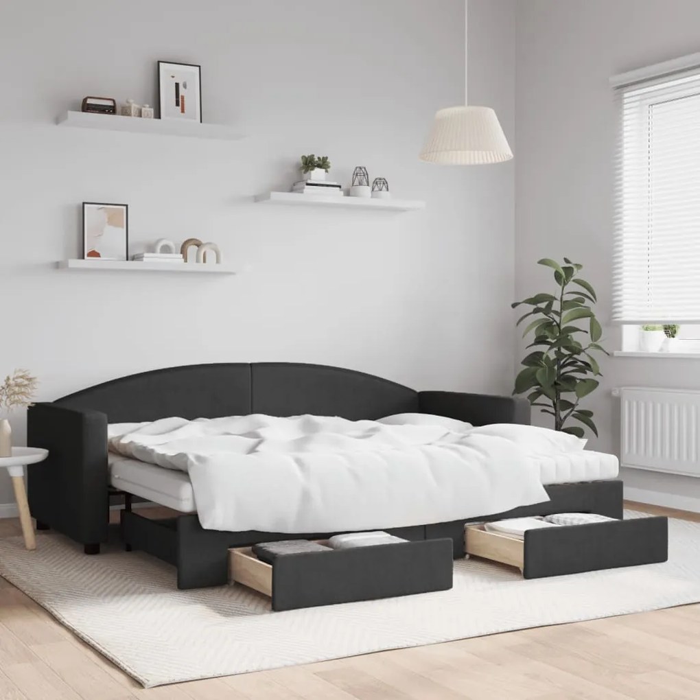 Válenda s přistýlkou a zásuvkami černá 80 x 200 cm textil 3197239