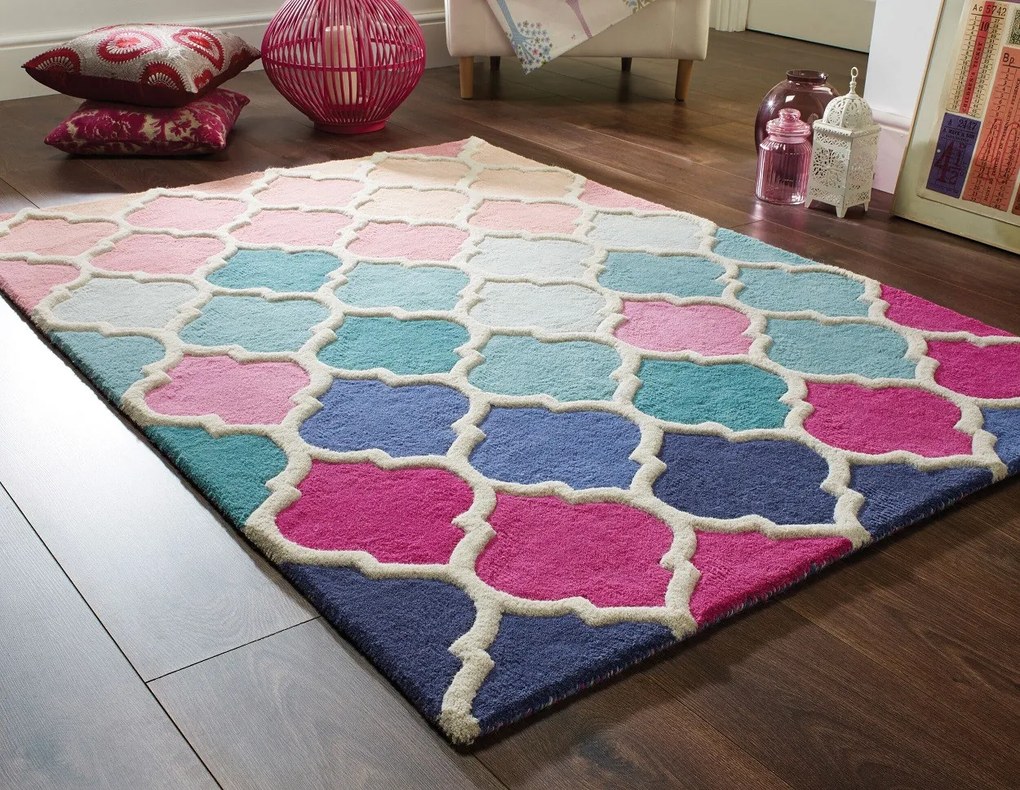 Ručne všívaný kusový koberec Illusion Rosella Pink / Blue, 80x150, viacfarebná, chodba / predsieň, Flair Rugs