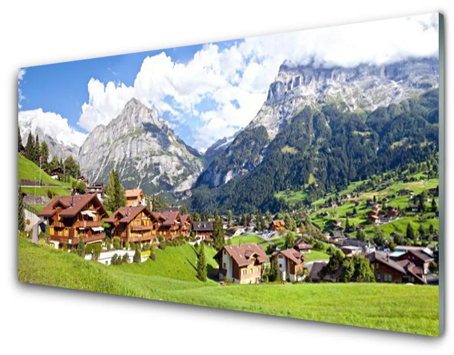 akrylový obraz Domy Hora Krajina 140x70 cm