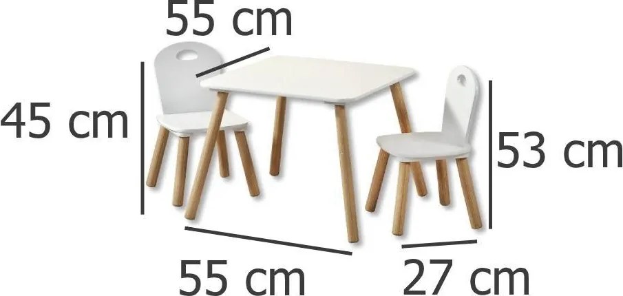 Sada dětského nábytku: stůl + 2 židle, barva bílá, Kesper