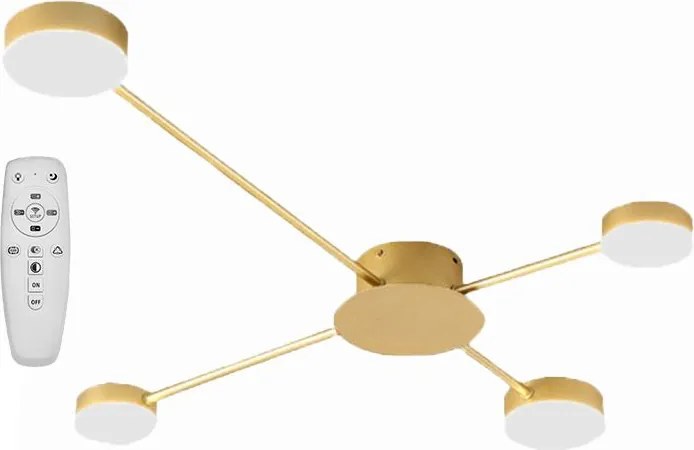Toolight - LED stropní svítidlo 4-ramenné + dálkové ovládání APP520-4C, zlatá, OSW-08461