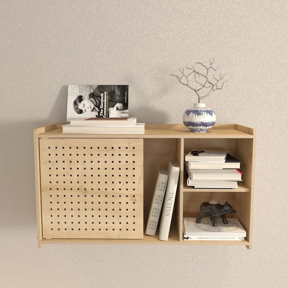Nástěnná knihovna v dekoru dubu v přírodní barvě 65x30 cm Sima – Kalune Design