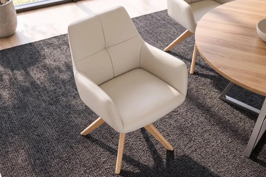 Designová otočná židle Devassy béžová kůže / dub