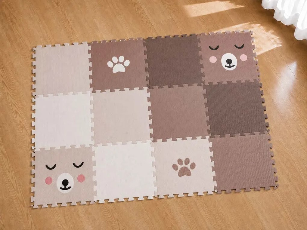 Pěnová puzzle podlaha 12 dílů TLAPKY A MEDVĚD do dětského pokoje