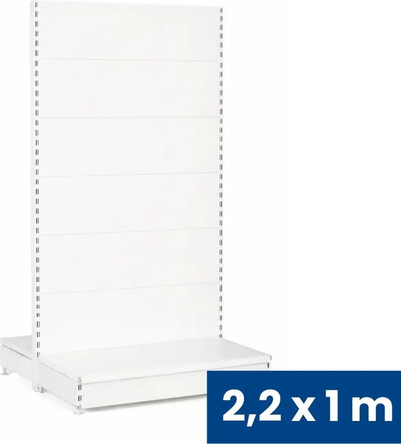 Prodejní regál oboustranný, plné stěny, 2200 x 1000 x 900 mm, základní, bílá