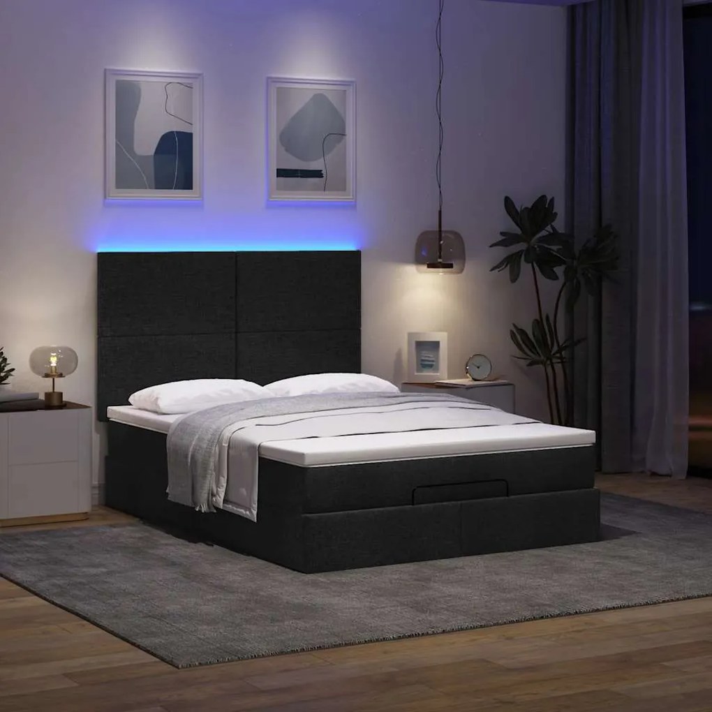 Osmanský rám postele s matrací černá 140x200cm textil 3313929