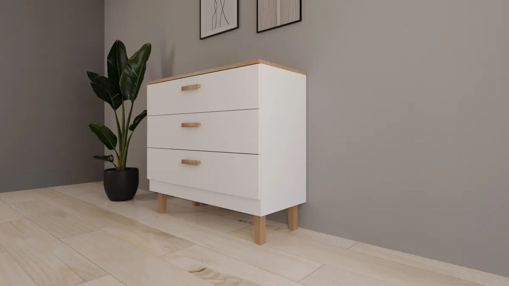 Komoda se šuplíky DENVER 100 cm bílá/dub hickory