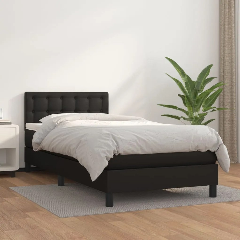 Box spring postel s matrací černá 90x190 cm umělá kůže - Default Title