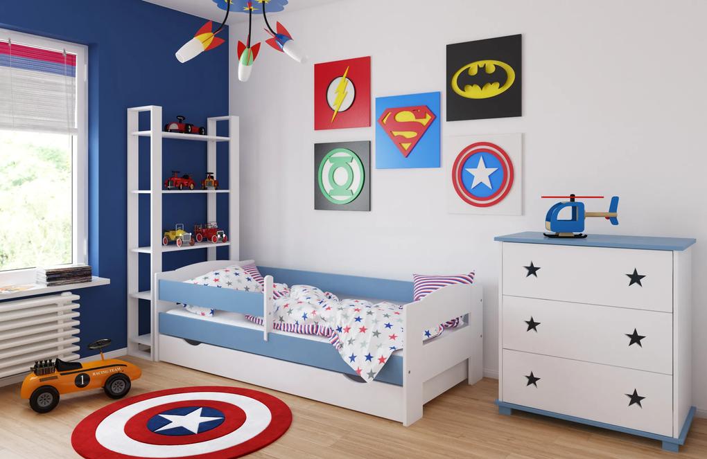 BabyBeds Dětská postel ADAS Velikost postele: 180x80 cm, Barevné provedení: Modrá, Úložný prostor: Ne, bez úložného prostoru Bílá