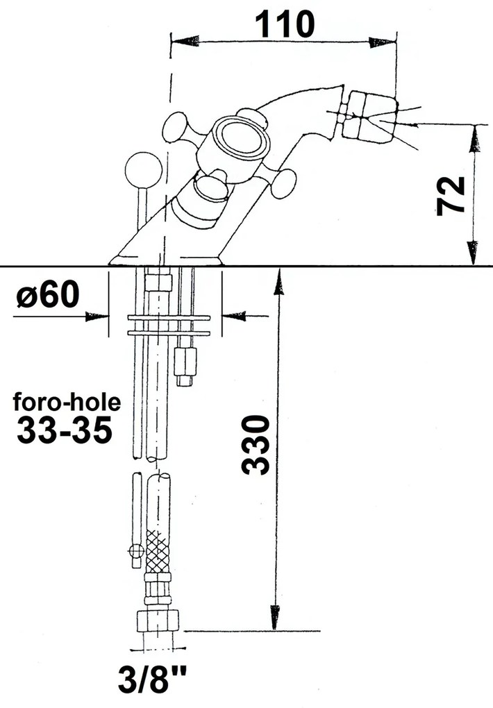 Reitano Rubinetteria, ANTEA stojánková bidetová baterie s výpustí, chrom/zlato, 3182
