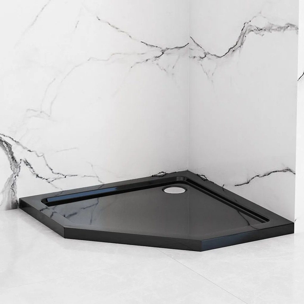 Rea - DIAMOND BLACK pětiúhelníkový sprchový kout 90 x 90 cm, černý matný, čiré sklo, REA-K5622