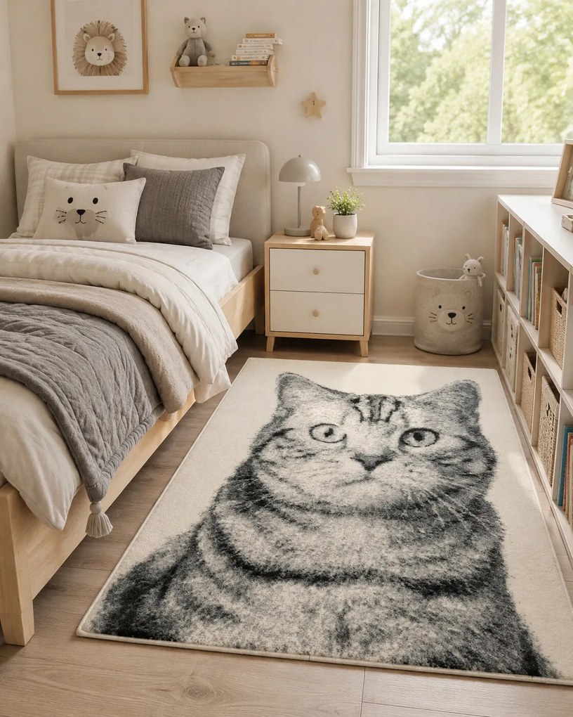 Alfa Carpets, Kusový koberec Cat grey, 80x120, šedá, dětský pokoj