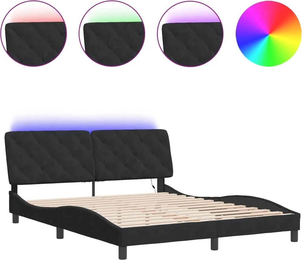 Rám postele s LED bez matrace černý 160 x 200 cm samet 3213863