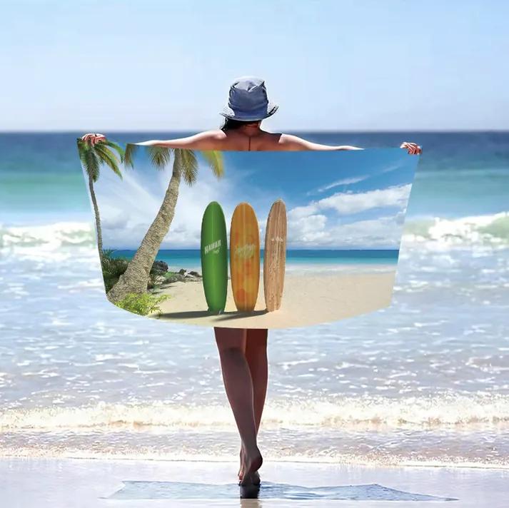 Plážová osuška s motivem pláže a surfování Šířka: 100 cm | Délka: 180 cm