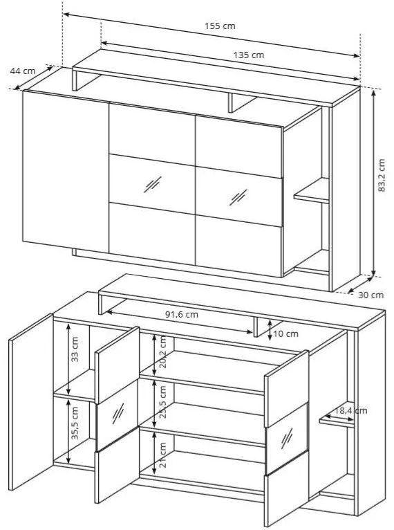ALVA | komoda | 155 cm | dub grandson/bílá
