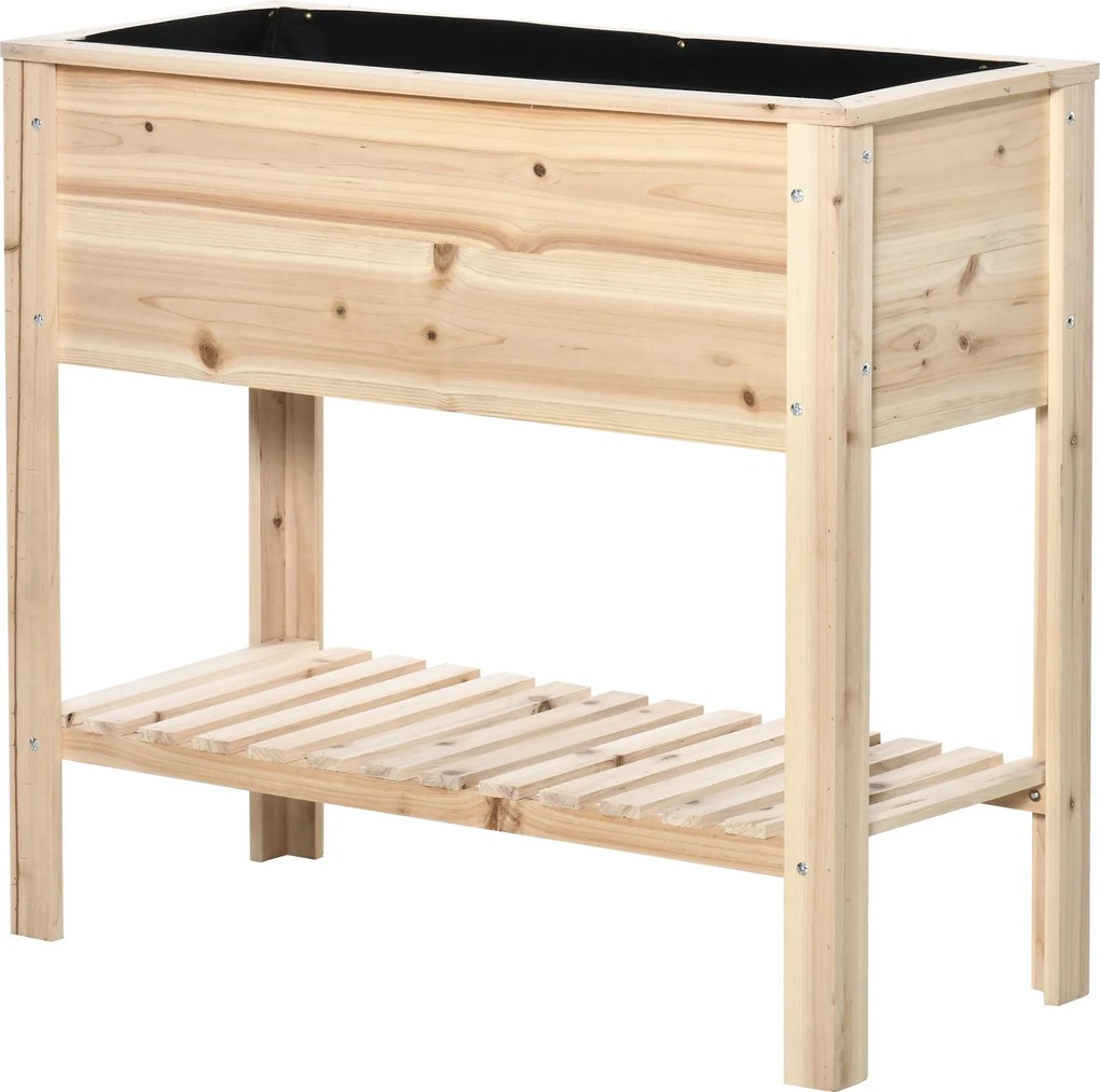 Zvednutá městská zahrada Outsunny se stojanem 90x40x81 cm, rostlinný stůl z přírodního dřeva s netkanou tkaninou | Aosom